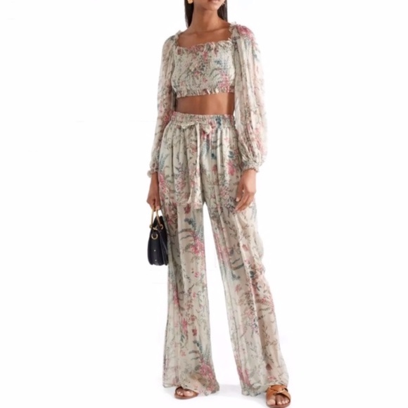 Zimmermann | Tops | New Zimmerman Bayou Floral Shirred Silk Crepe ...
